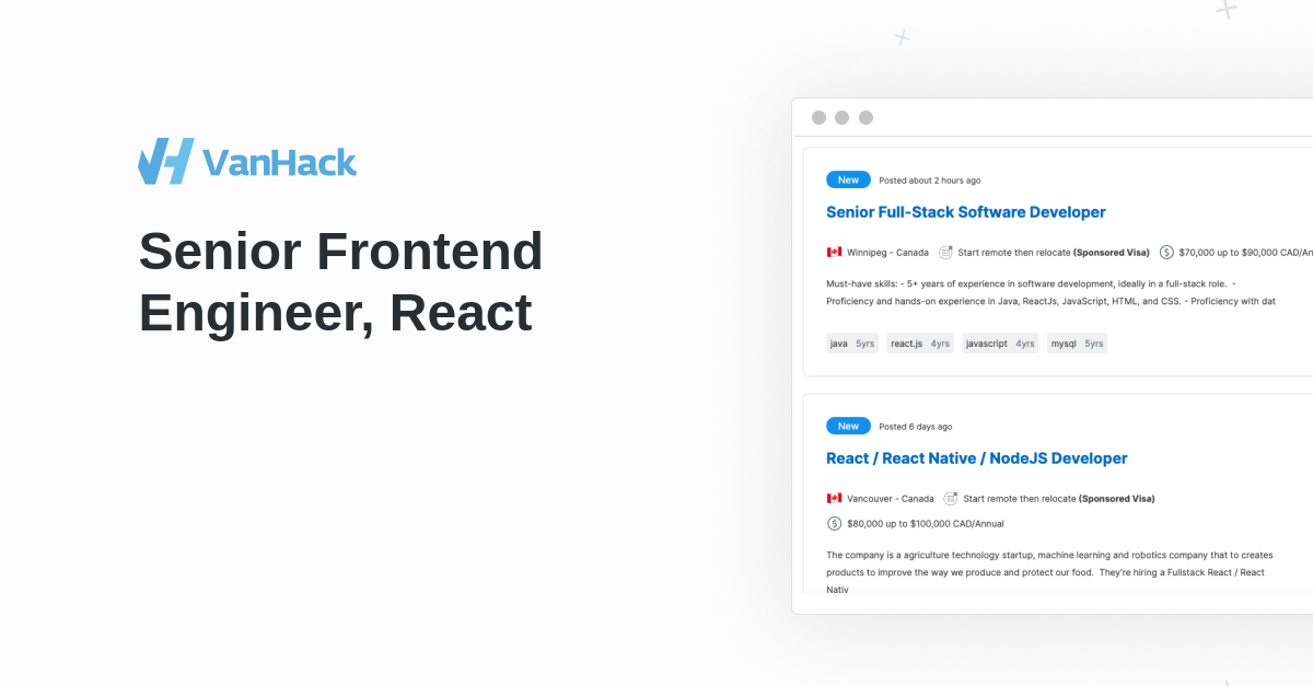 Senior Frontend Engineer, React - VanHack